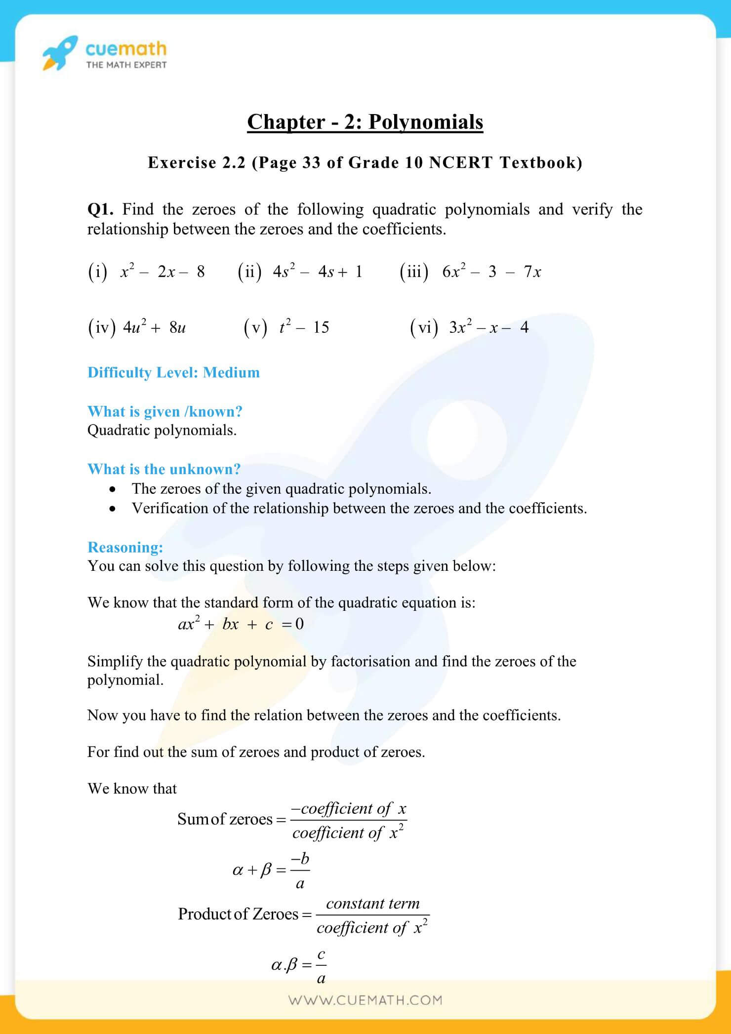 NCERT Solutions For Class 10 Maths Chapter 2 Exercise 2 2 Access PDF