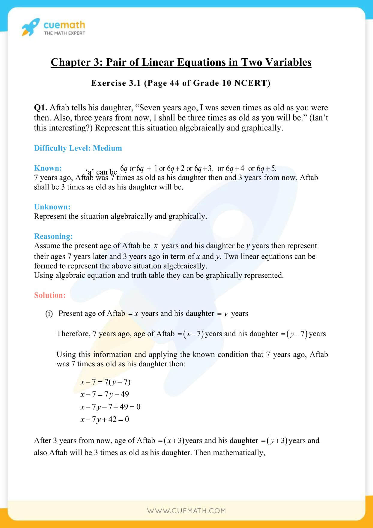 NCERT Solutions For Class 10 Maths Chapter 3 Exercise 3 1 Pair Of