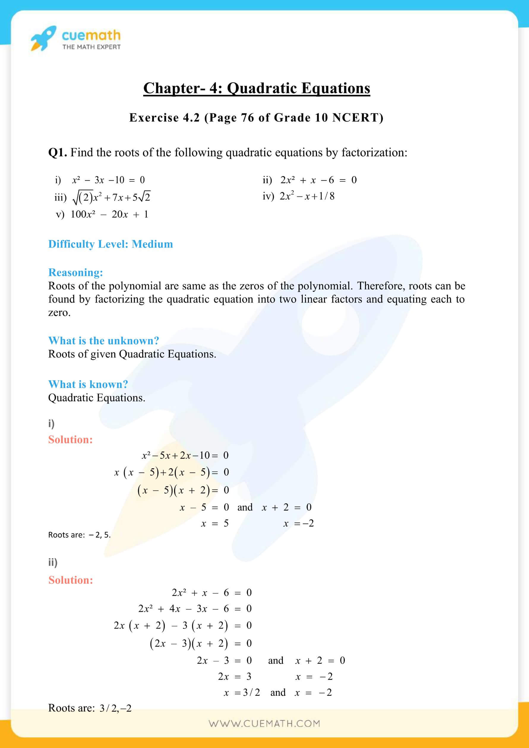 NCERT Solutions Class 10 Maths Chapter 4 Exercise 4 2 Download Free PDF