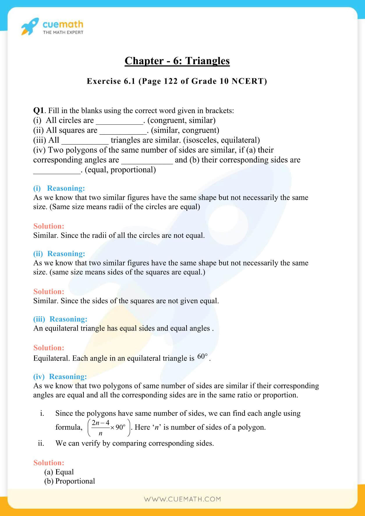 NCERT Solutions Class 10 Maths Chapter 6 Exercise 6 1 Triangles