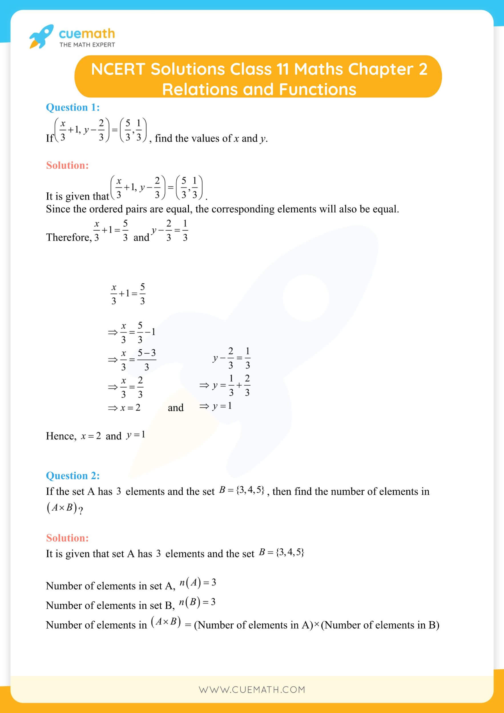 NCERT Solutions For Class 11 Maths Chapter 2 Relations And Functions
