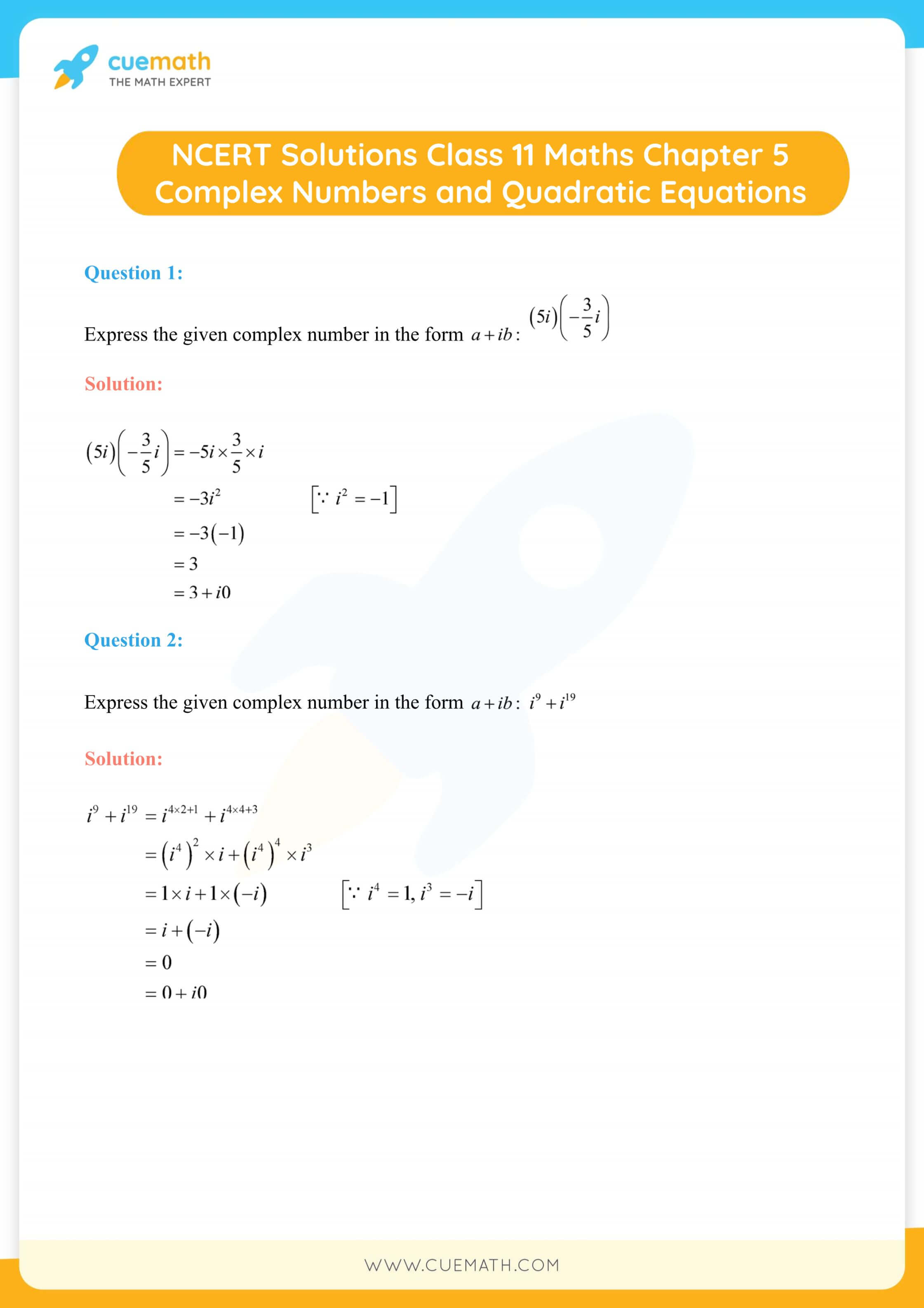 NCERT Solutions For Class 11 Maths Chapter 5 Complex Numbers And