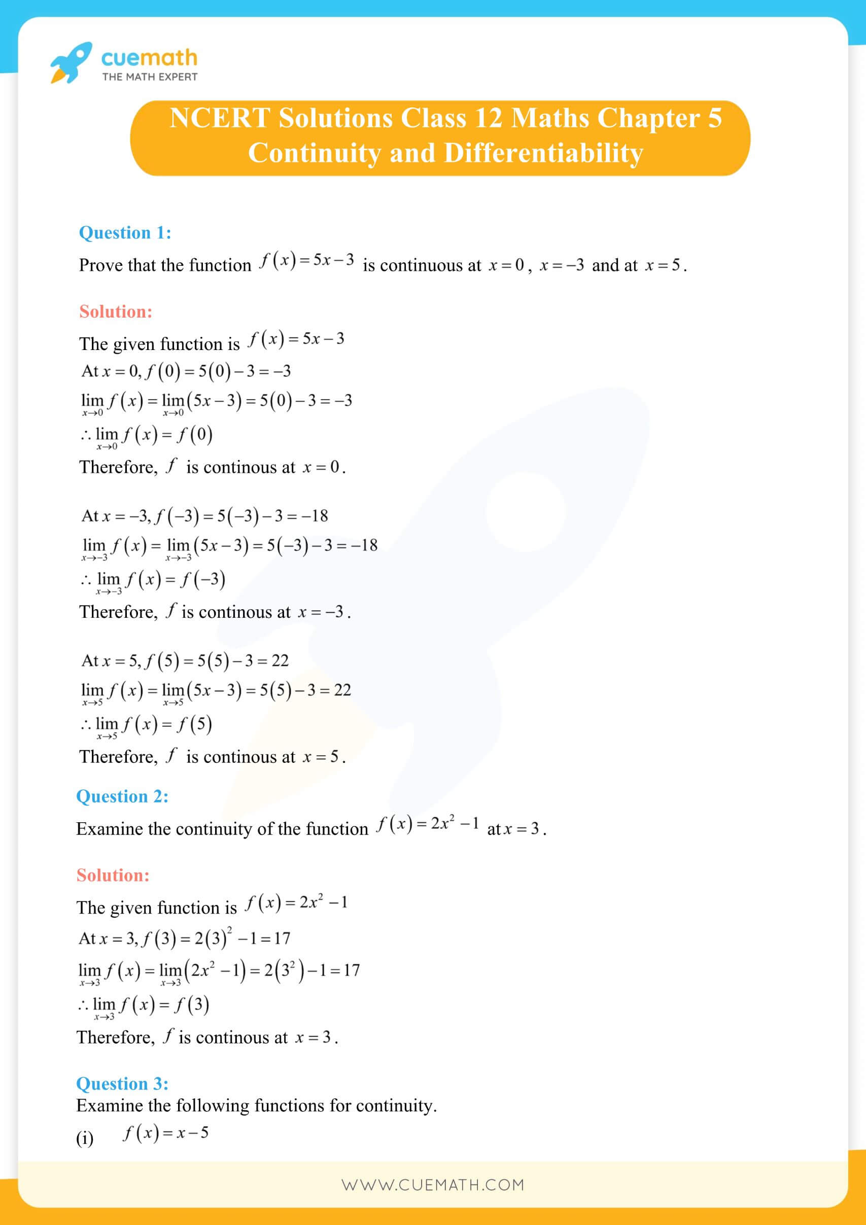 NCERT Solutions For Class 12 Maths Chapter 5 Continuity And