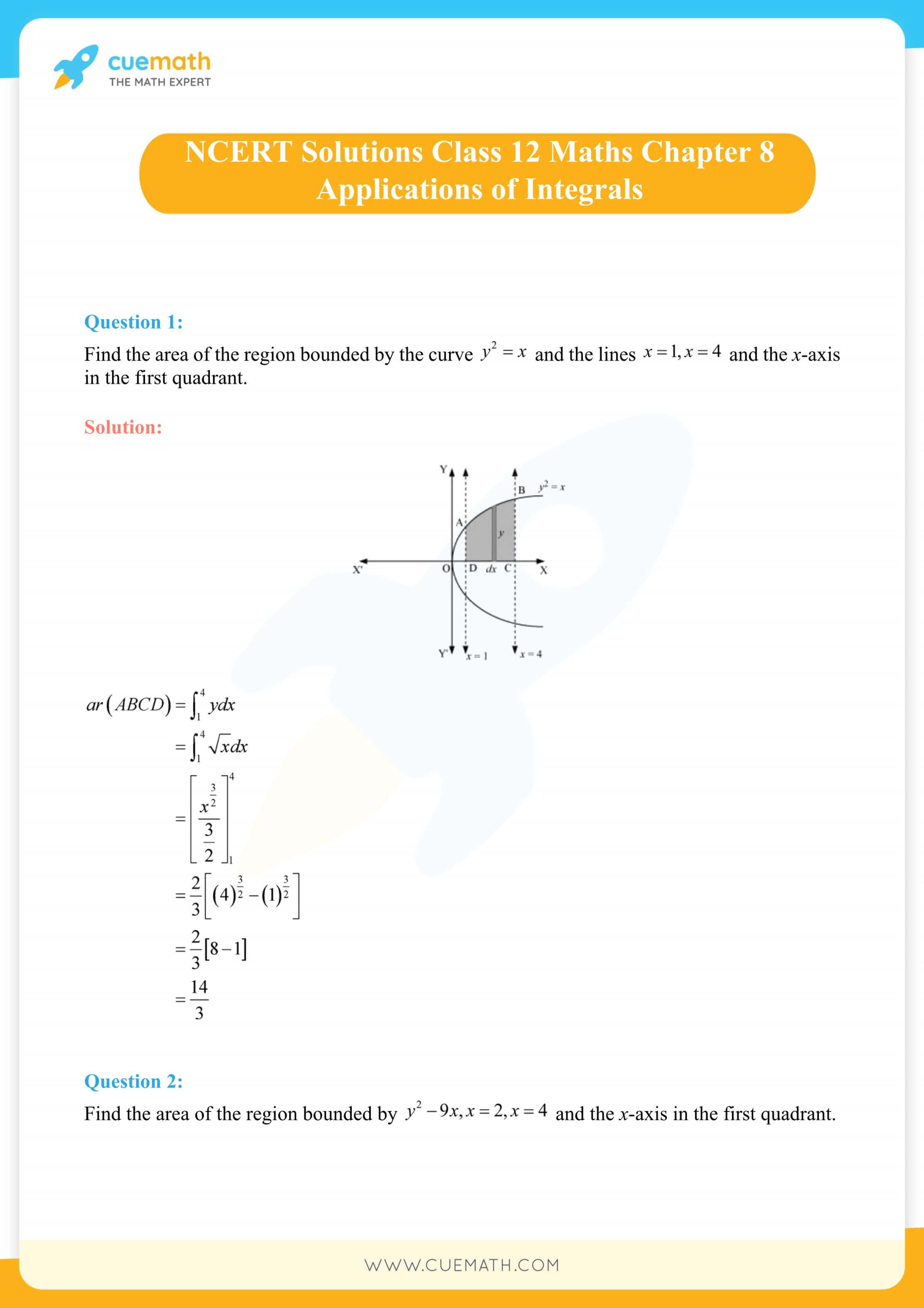 NCERT Solutions For Class 12 Maths Chapter 8 Application Of Integrals 