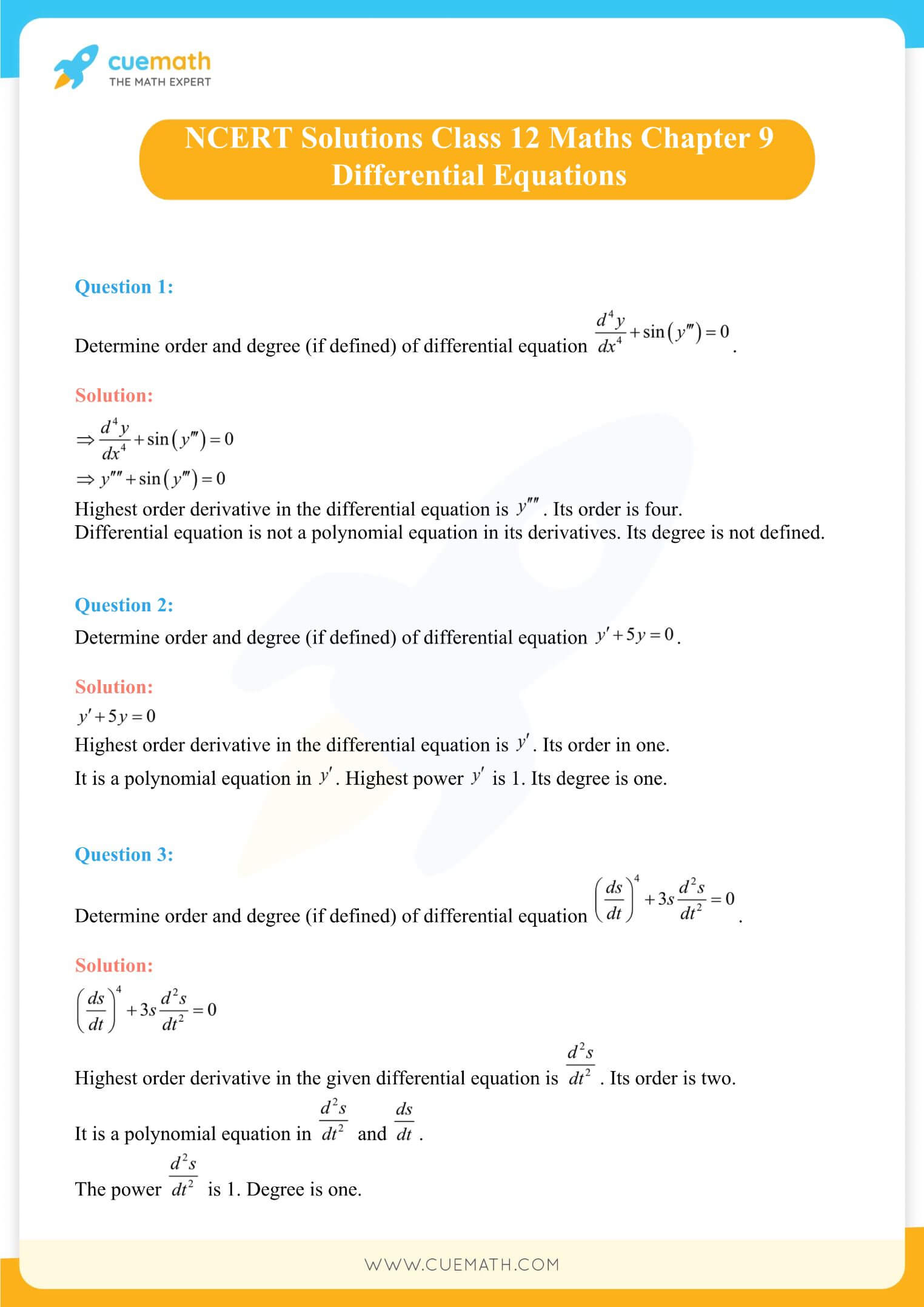 NCERT Solutions For Class 12 Maths Chapter 9 Differential Equations NCERT Solutions For Class 12 Maths Chapter 9 Differential Equations