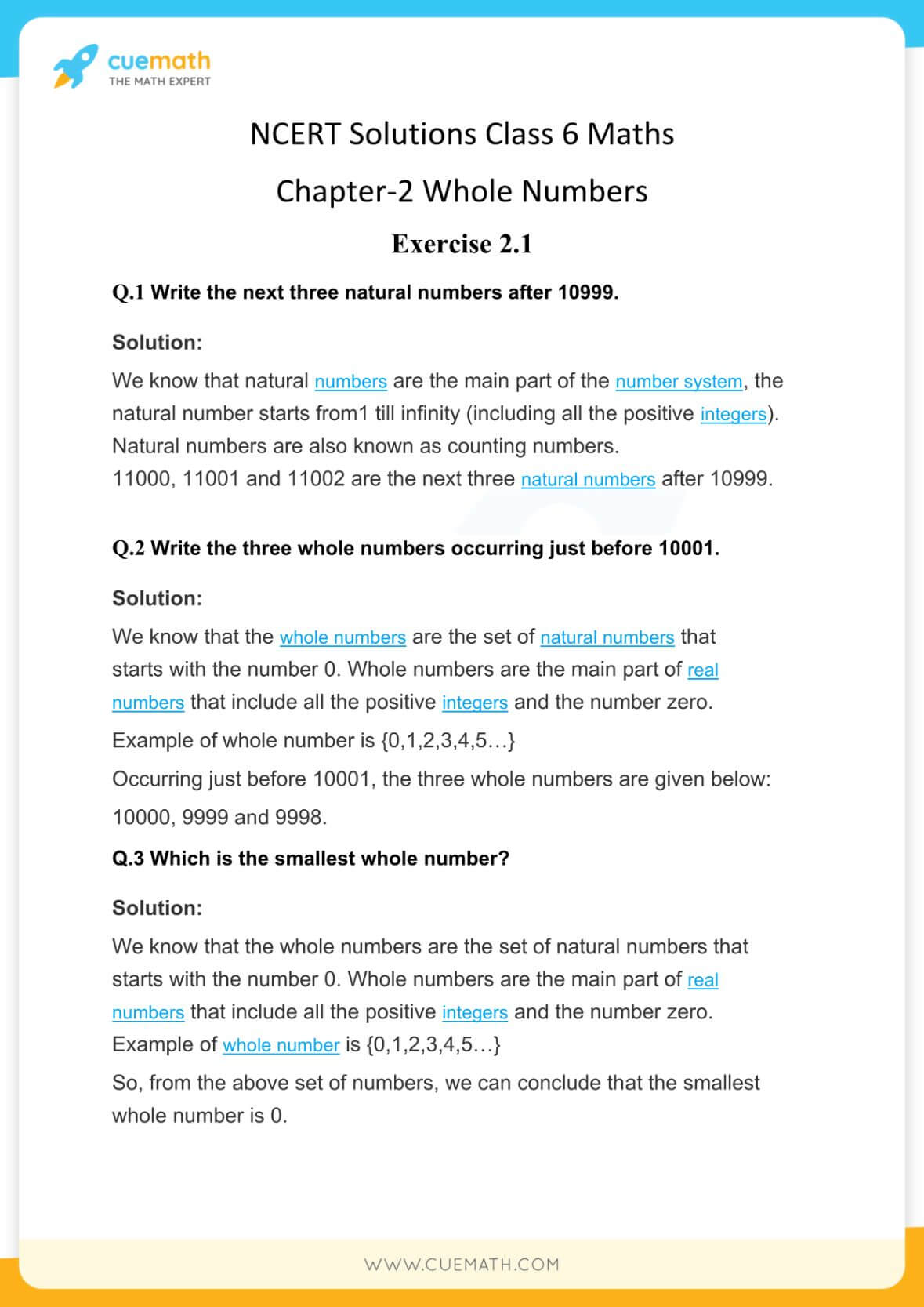NCERT Solutions For Class 6 Maths Chapter 2 Exercise 2 1 Whole Numbers 
