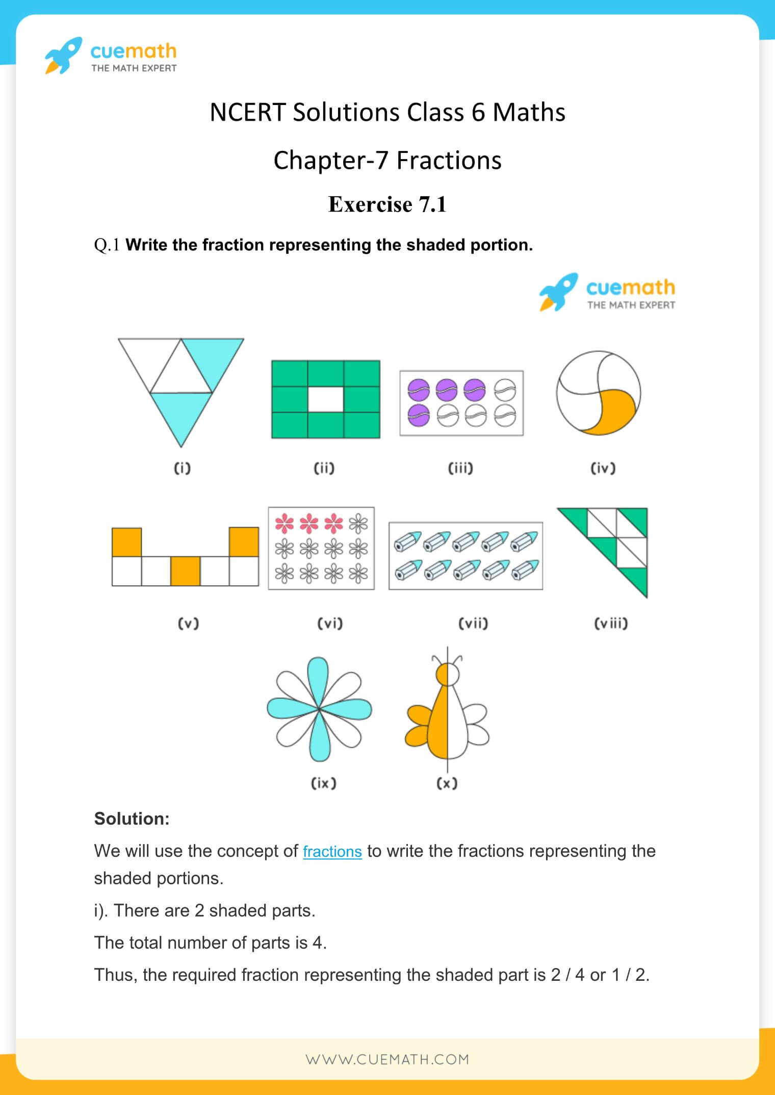 NCERT Solutions For Class 6 Maths Chapter 7 Fractions Access Free PDF NCERT Solutions For Class 6 Maths Chapter 7 Fractions Access Free PDF