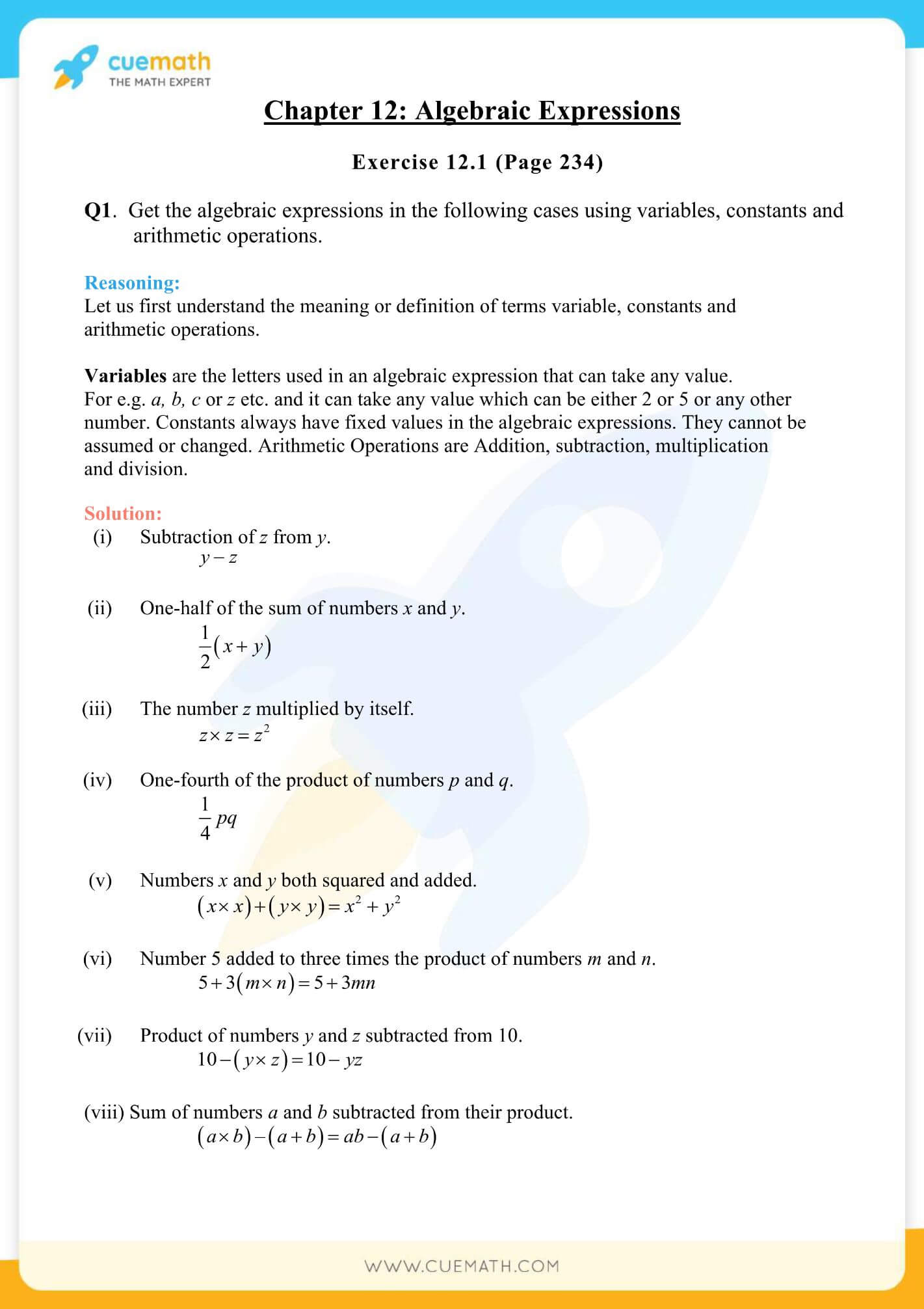 Algebra Worksheet For Class 7 In A Class Test Containing 15 Questions