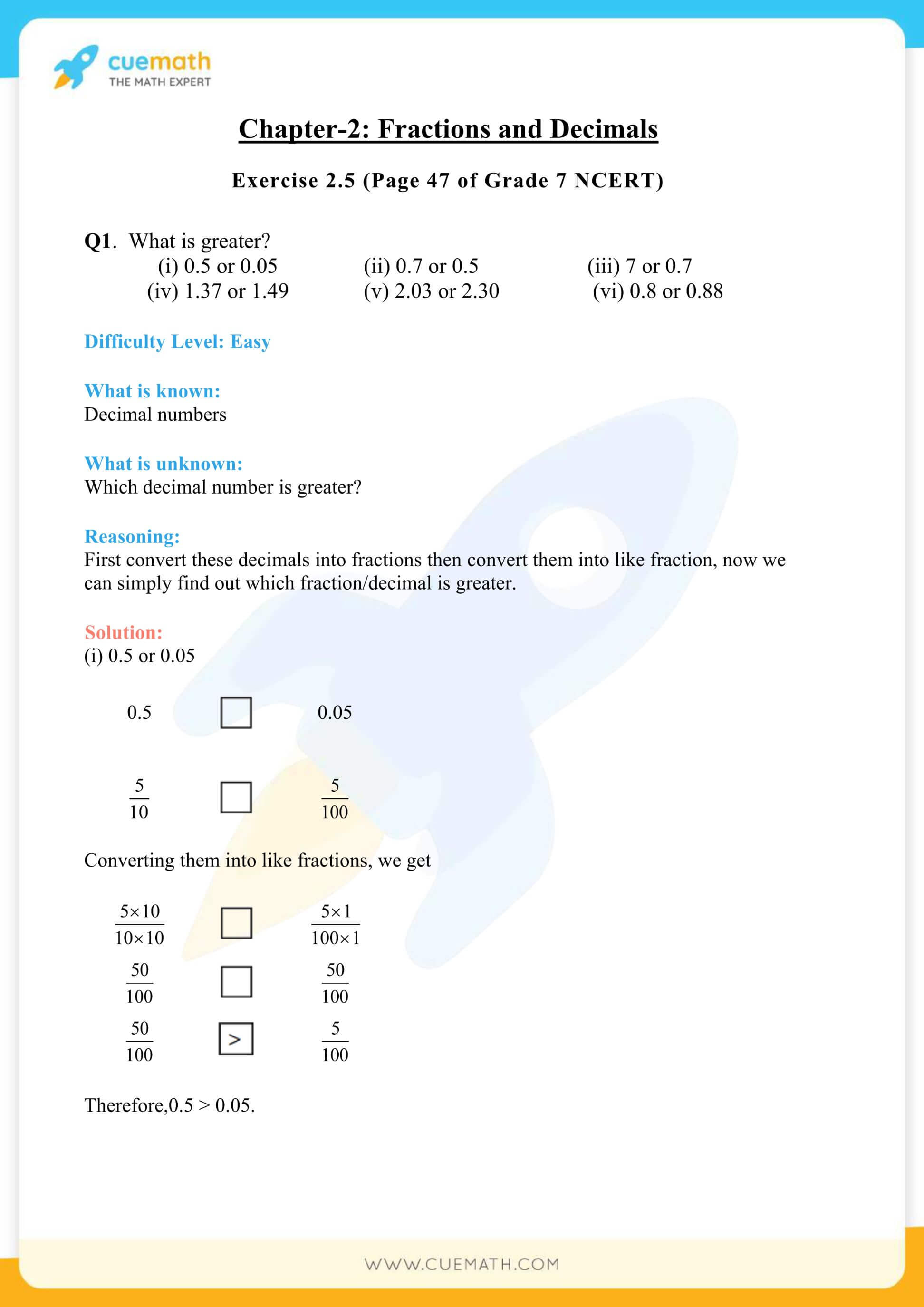 NCERT Solutions Class 7 Maths Chapter 2 Exercise 2 5 Fractions And Decimals