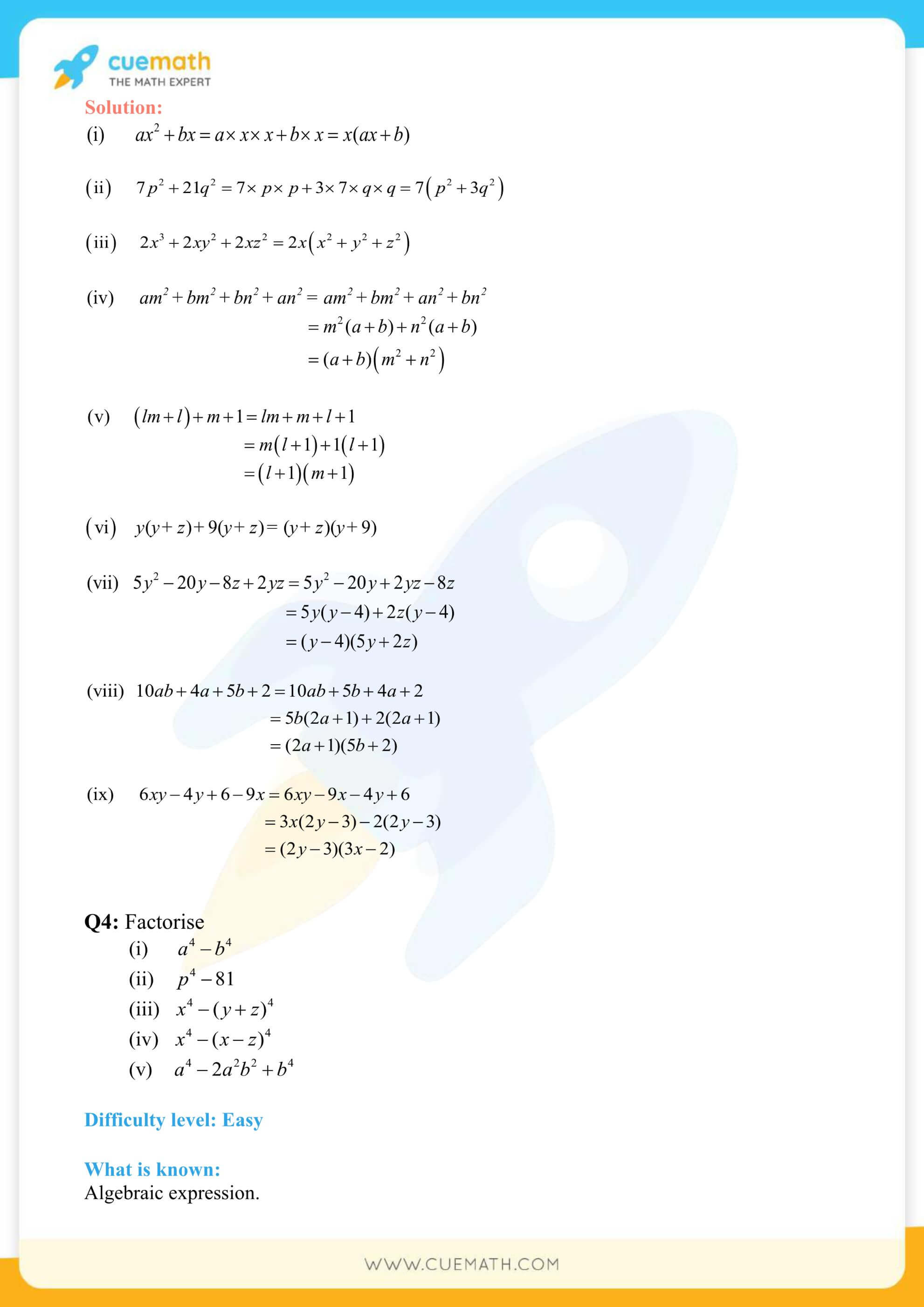 NCERT Solutions Class 8 Maths Chapter 14 Factorization Access PDF