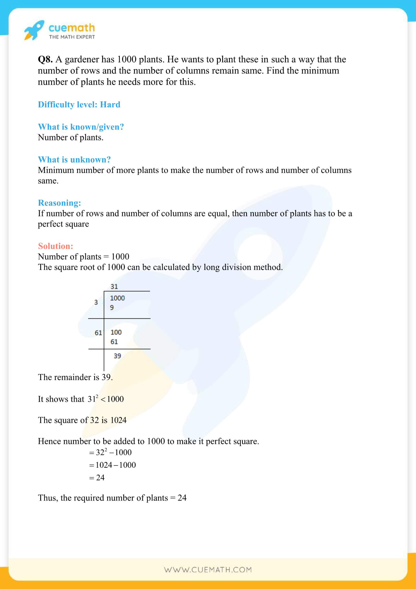 NCERT Solutions Class 8 Maths Chapter 6 Squares And Square Roots