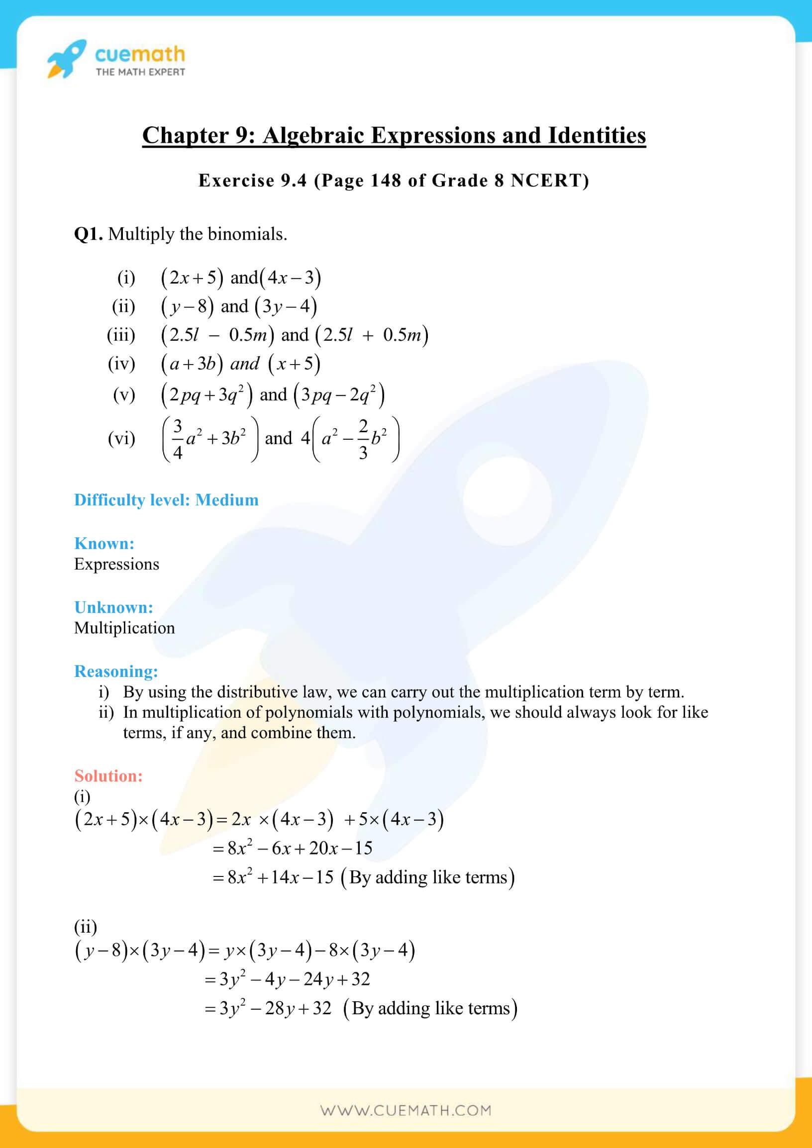 NCERT Solutions Class 8 Maths Chapter 9 Exercise 9 4 Algebraic