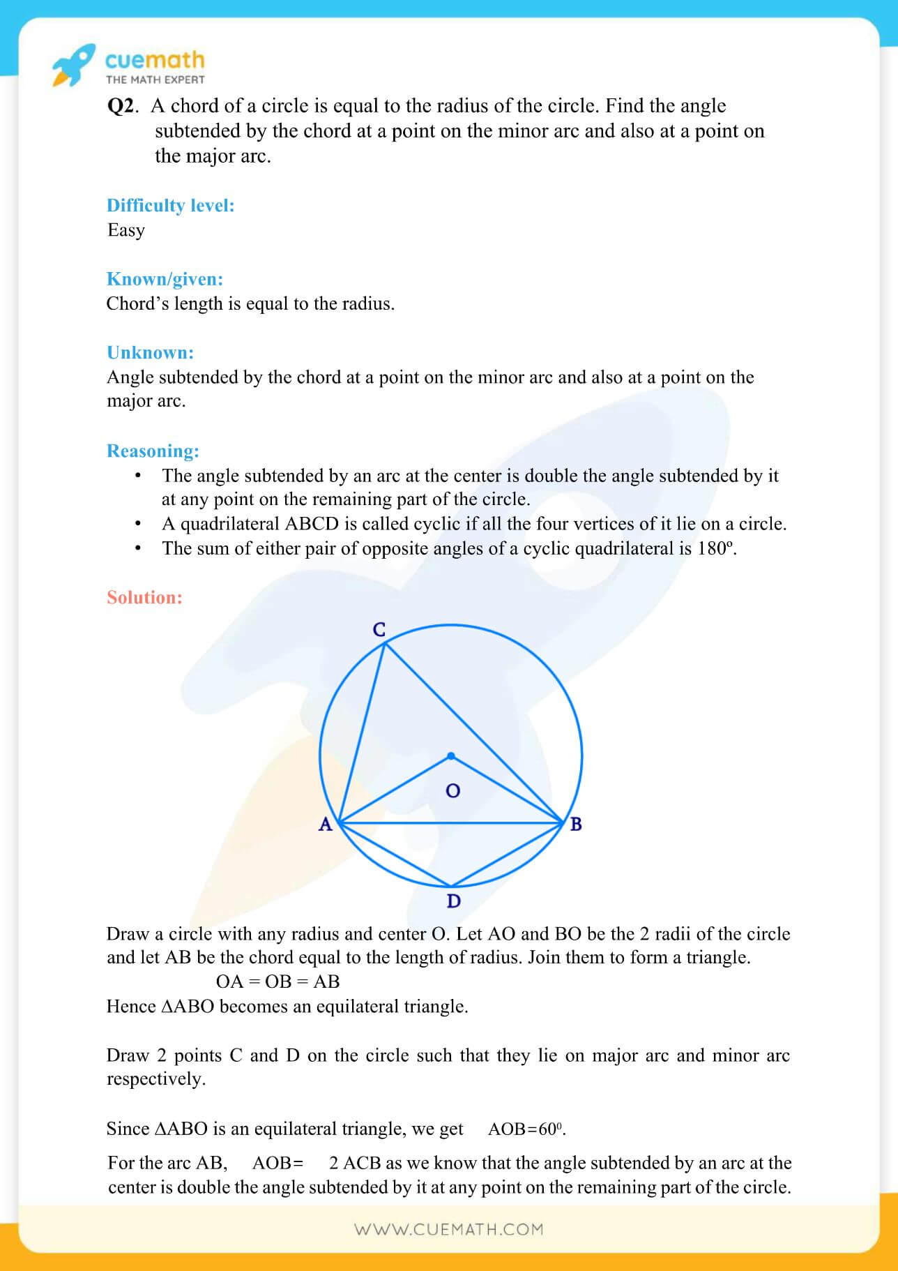 NCERT Solutions Class 9 Maths Chapter 10 Exercise 10 5 Circles NCERT Solutions Class 9 Maths Chapter 10 Exercise 10 5 Circles