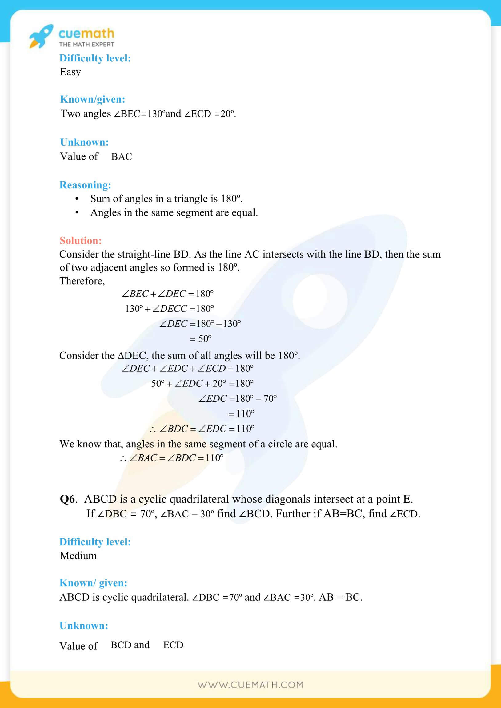 NCERT Solutions Class 9 Maths Chapter 10 Exercise 10 5 Circles NCERT Solutions Class 9 Maths Chapter 10 Exercise 10 5 Circles