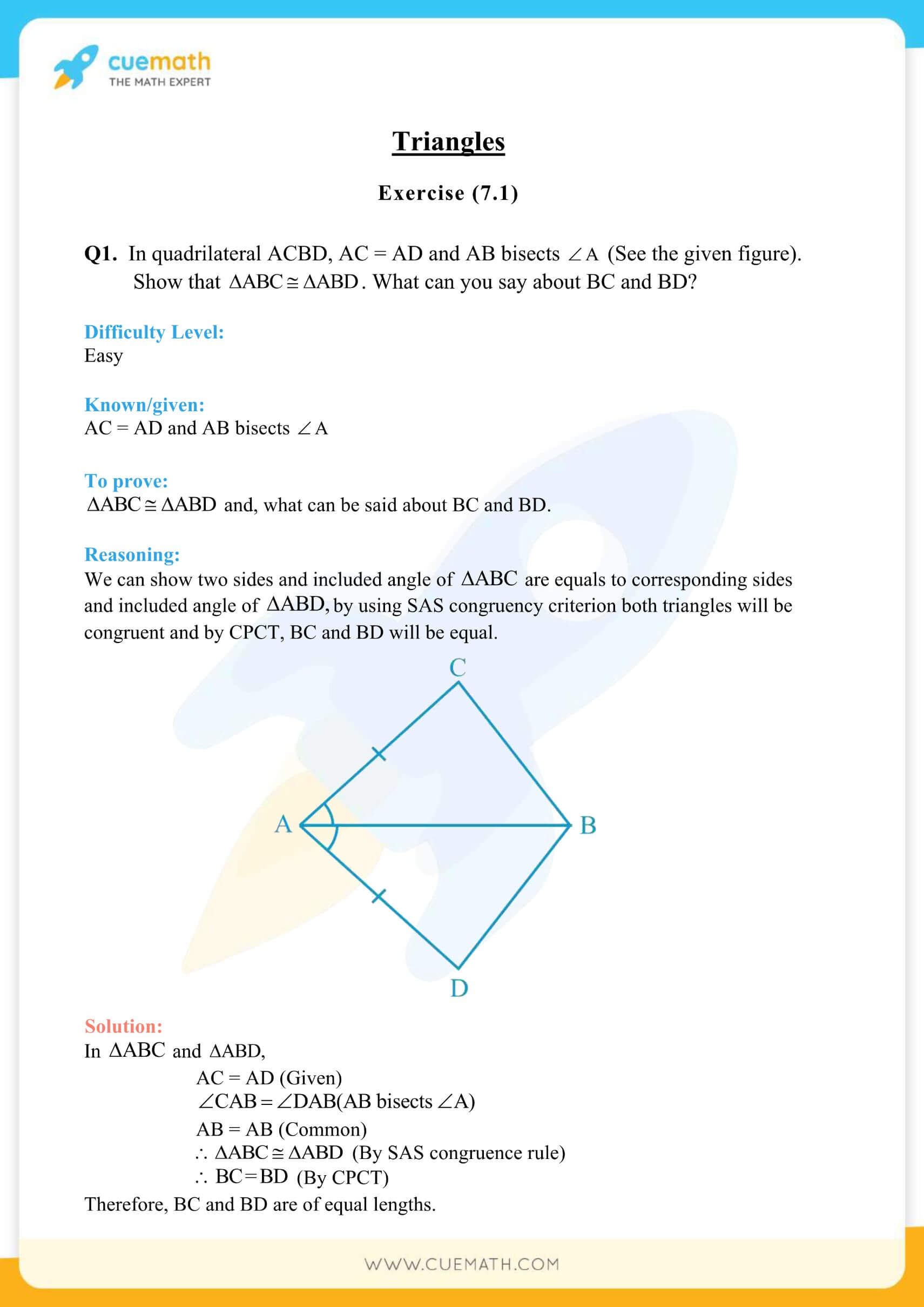 NCERT Solutions Class 9 Maths Chapter 7 Exercise 7 1 Triangles Free 