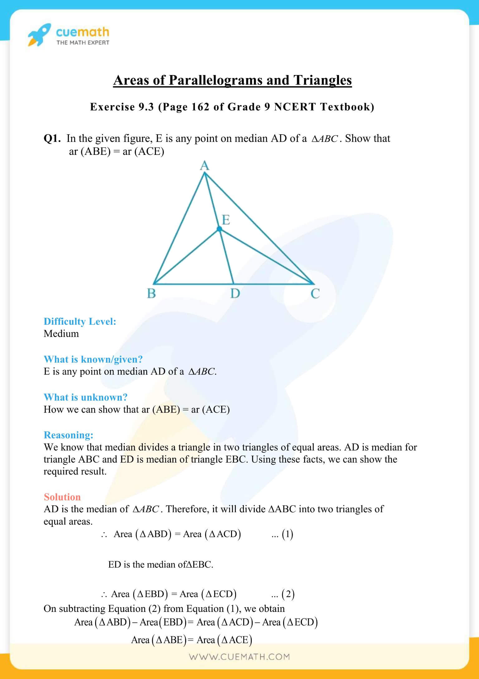 NCERT Solutions Class 9 Maths Chapter 9 Areas Of Parallelograms And 